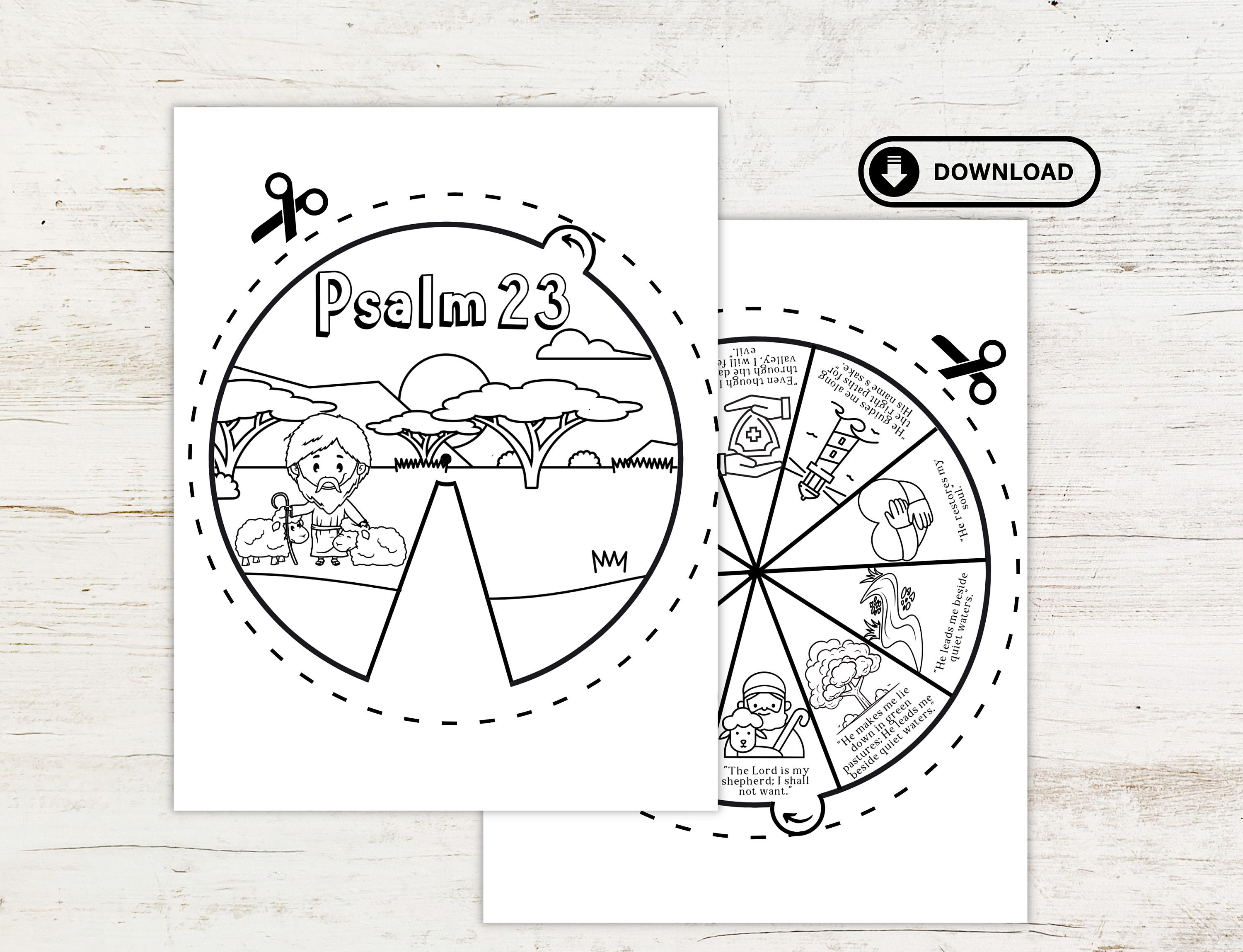 Psalm 23 Coloring Wheel, Jesus Coloring Wheel, Printable Bible Activity ...