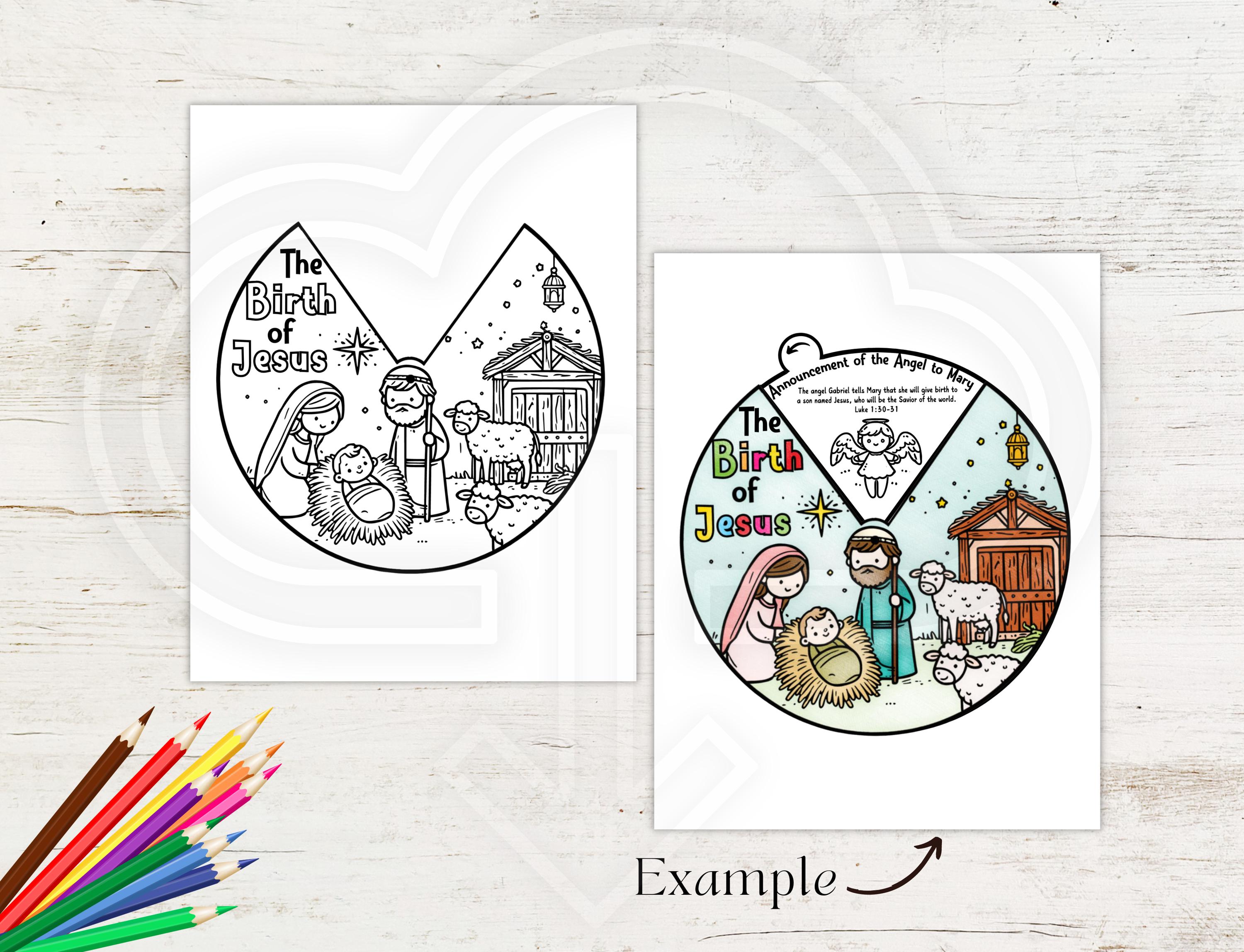 The Birth of Jesus Coloring Wheel, Nativity Story Coloring Wheel ...