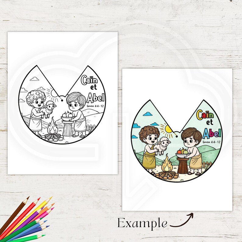 Cain and Abel Coloring Wheel IN FRENCH | Bible Story Activity for Kids ...