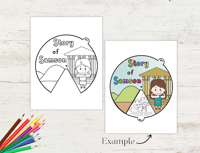 Story of Samson Coloring Wheel, Bible Coloring Wheel, Printable Bible ...