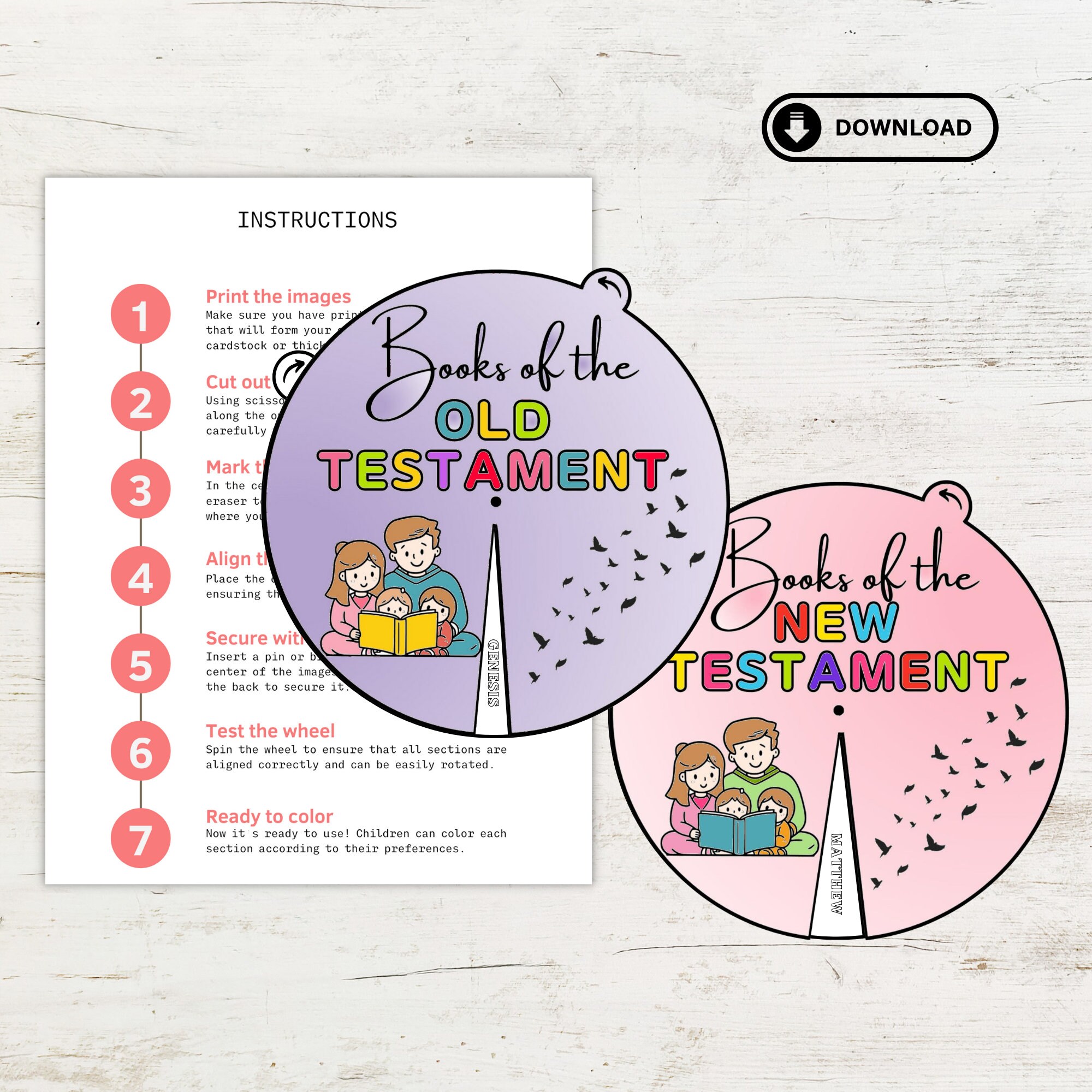Old & New Testament Coloring Wheel | Books of the Bible | Printable ...