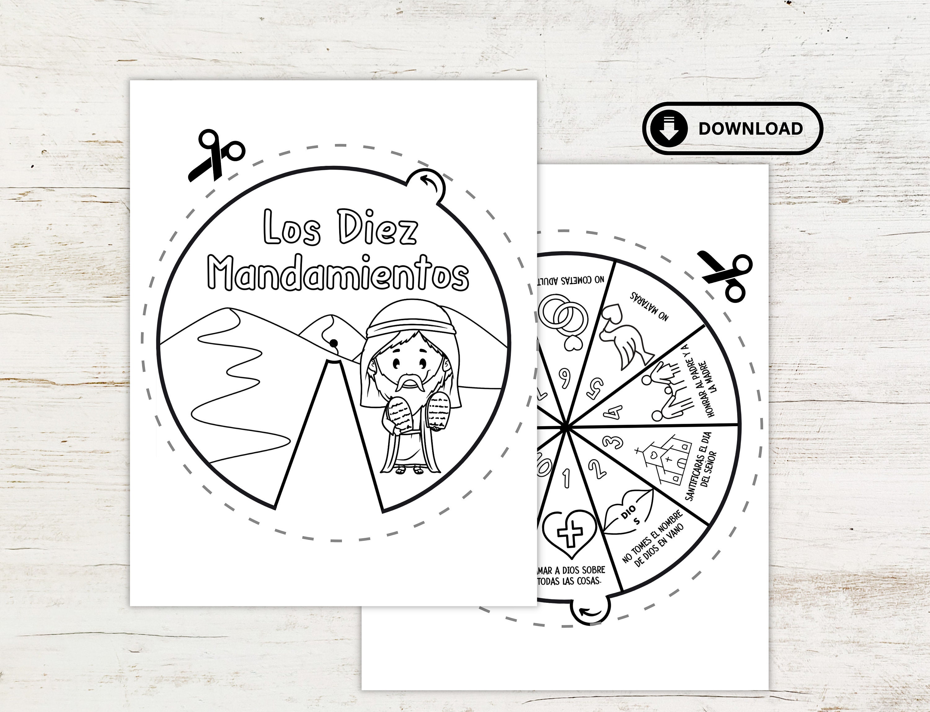 Ten Commandments Coloring Wheel SPANISH Bible Story Wheel Printable ...