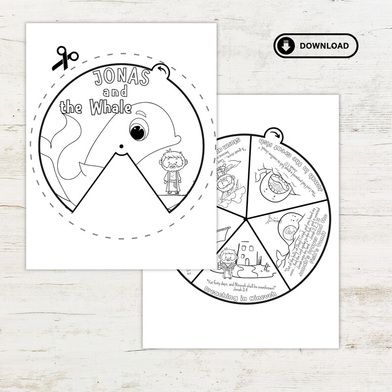 Jonah and the Whale Coloring Wheel Bible Story Wheel Printable Bible ...