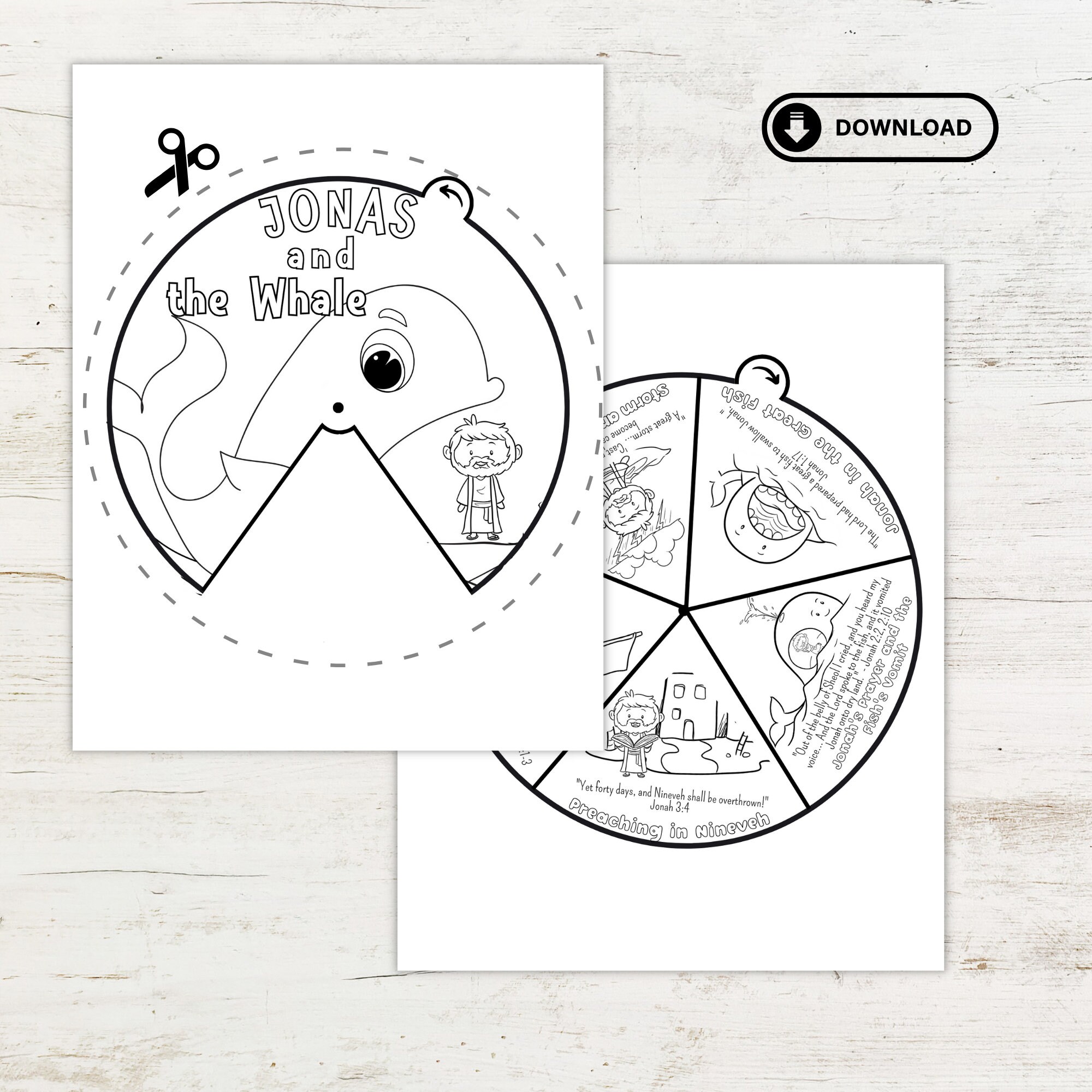 Jonah and the Whale Coloring Wheel Bible Story Wheel Printable Bible ...