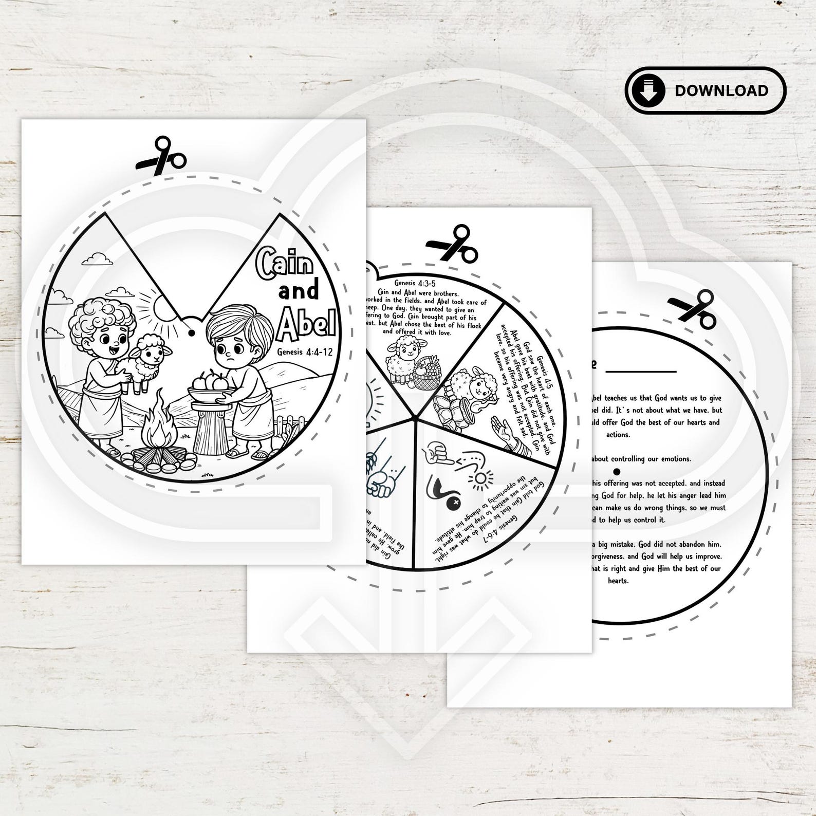 Cain and Abel Coloring Wheel | Bible Story Activity for Kids ...