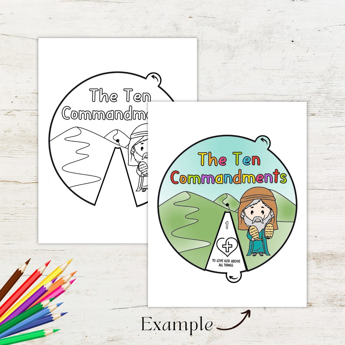 Ten Commandments Coloring Wheel | Bible Story Wheel | Printable Bible ...