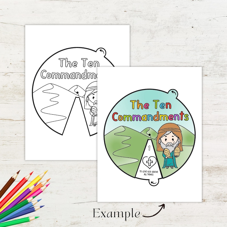 Ten Commandments Coloring Wheel Bible Story Wheel Printable Bible ...