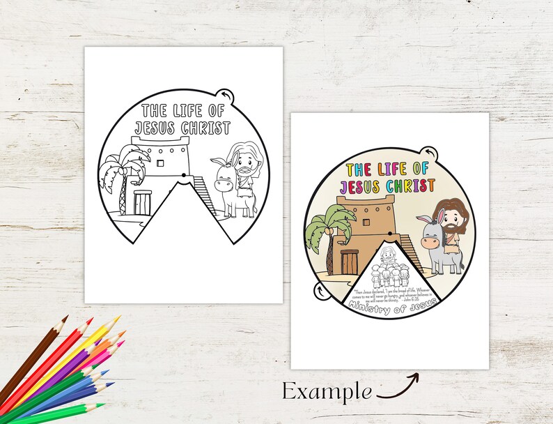 The Life of Jesus Christ Coloring Wheel Bible Story Wheel Printable ...