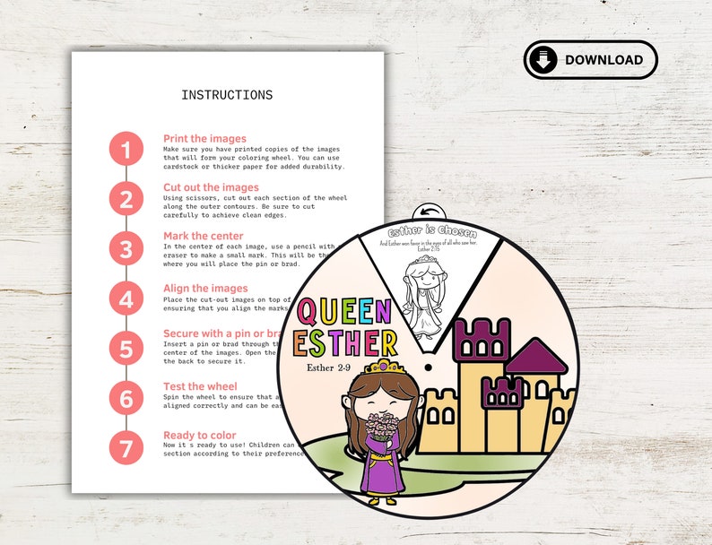Queen Esther Coloring Wheel, Queen Esther Story Coloring Wheel ...