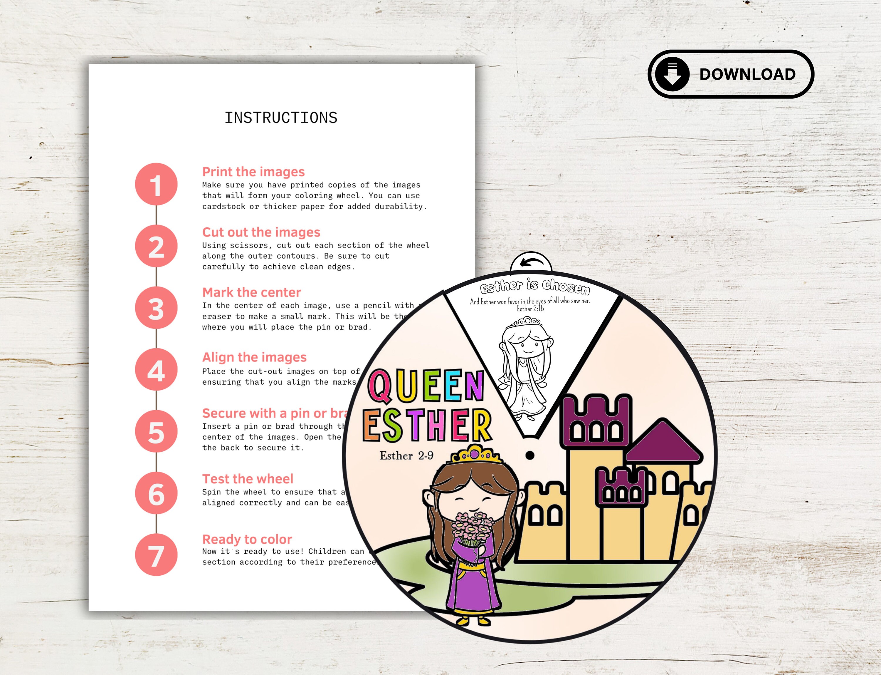 Queen Esther Coloring Wheel, Queen Esther Story Coloring Wheel ...