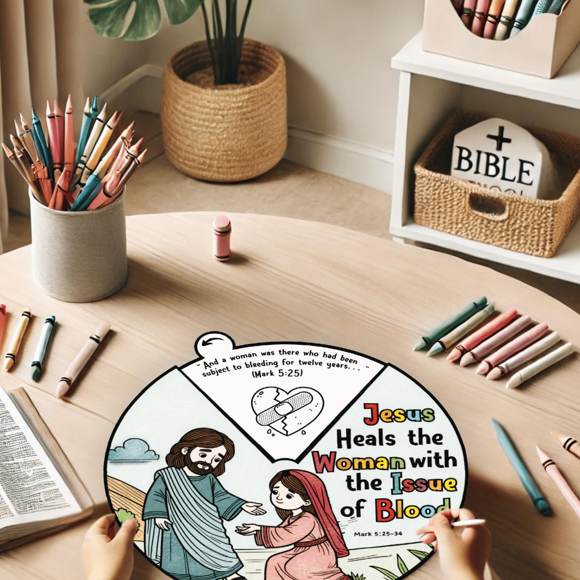 Jesus Heals the Woman With the Issue of Blood Coloring Wheel | Bible ...