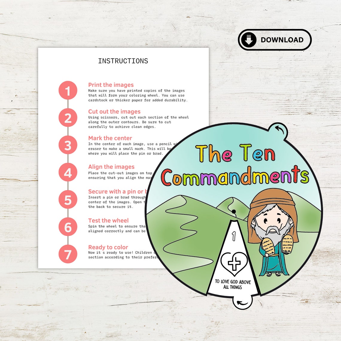 Ten Commandments Coloring Wheel | Bible Story Wheel | Printable Bible ...