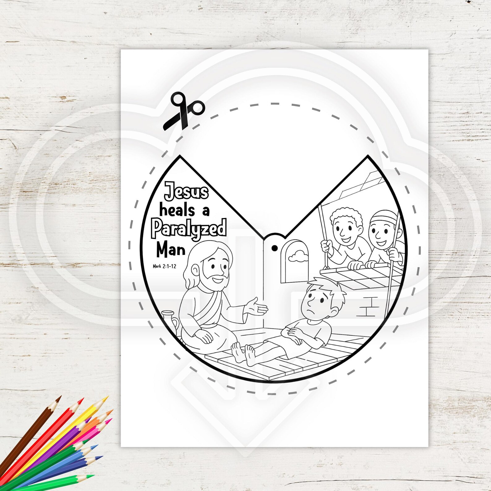 Jesus Heals a Paralyzed Man - Coloring Wheel | Bible Story Activity for ...