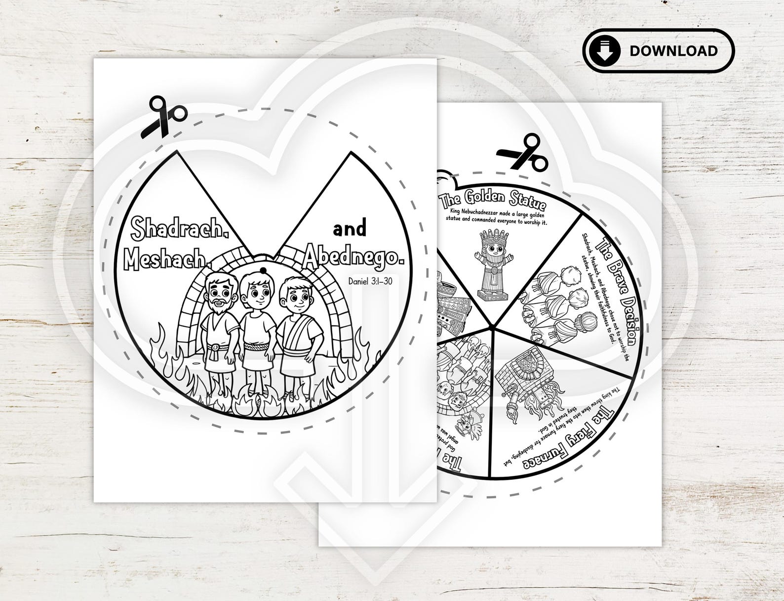 Shadrach, Meshach and Abednego Coloring Wheel Bible Story Activity for ...