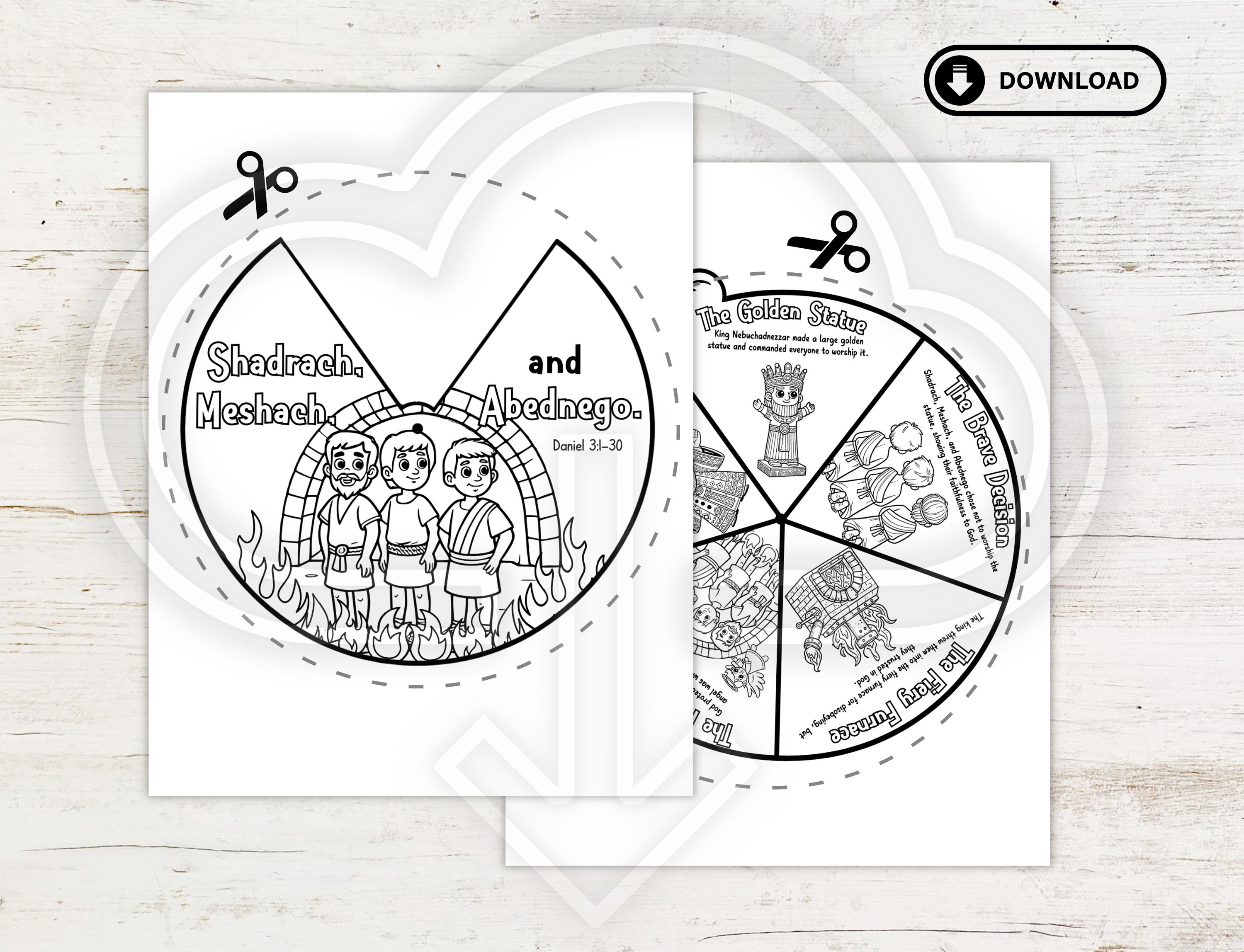 Shadrach, Meshach and Abednego Coloring Wheel Bible Story Activity for ...