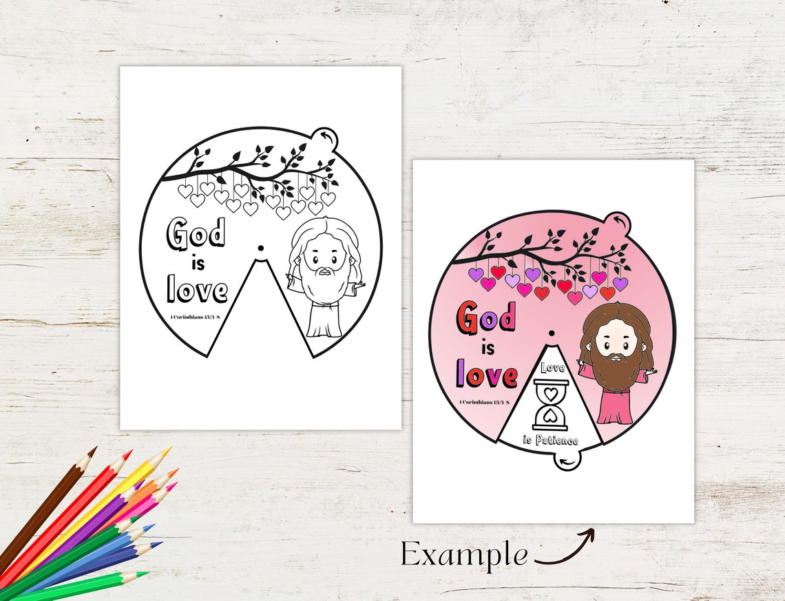 God is Love Coloring Wheel Bible Story Wheel 1 Corinthians 13 Printable ...