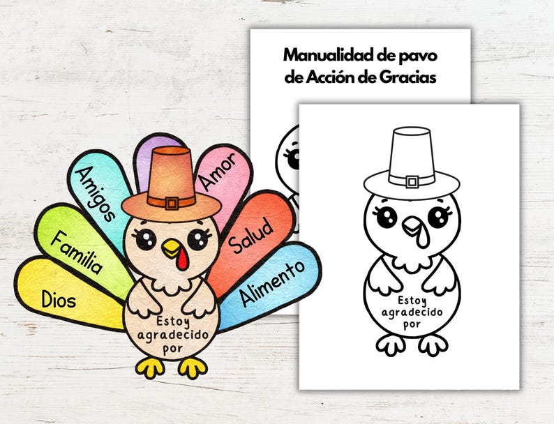 Thankful Turkey Craft for Kids in SPANISH, Thanksgiving Activity ...