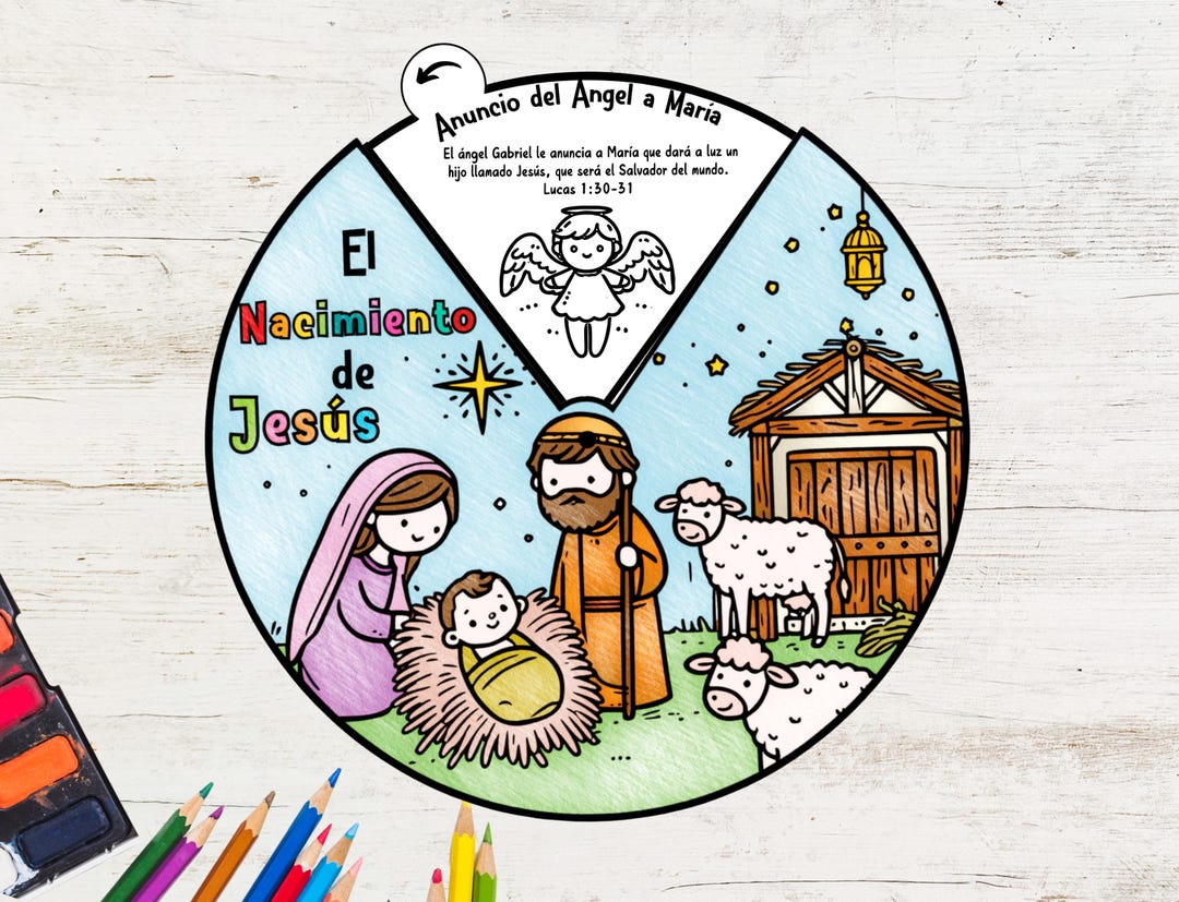The Birth of Jesus Coloring Wheel IN SPANISH, Nativity Story Coloring ...