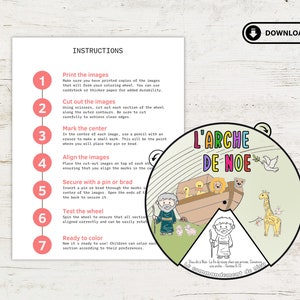 Noahs Ark Coloring Wheel FRENCH | Bible Story Activities | Printable ...