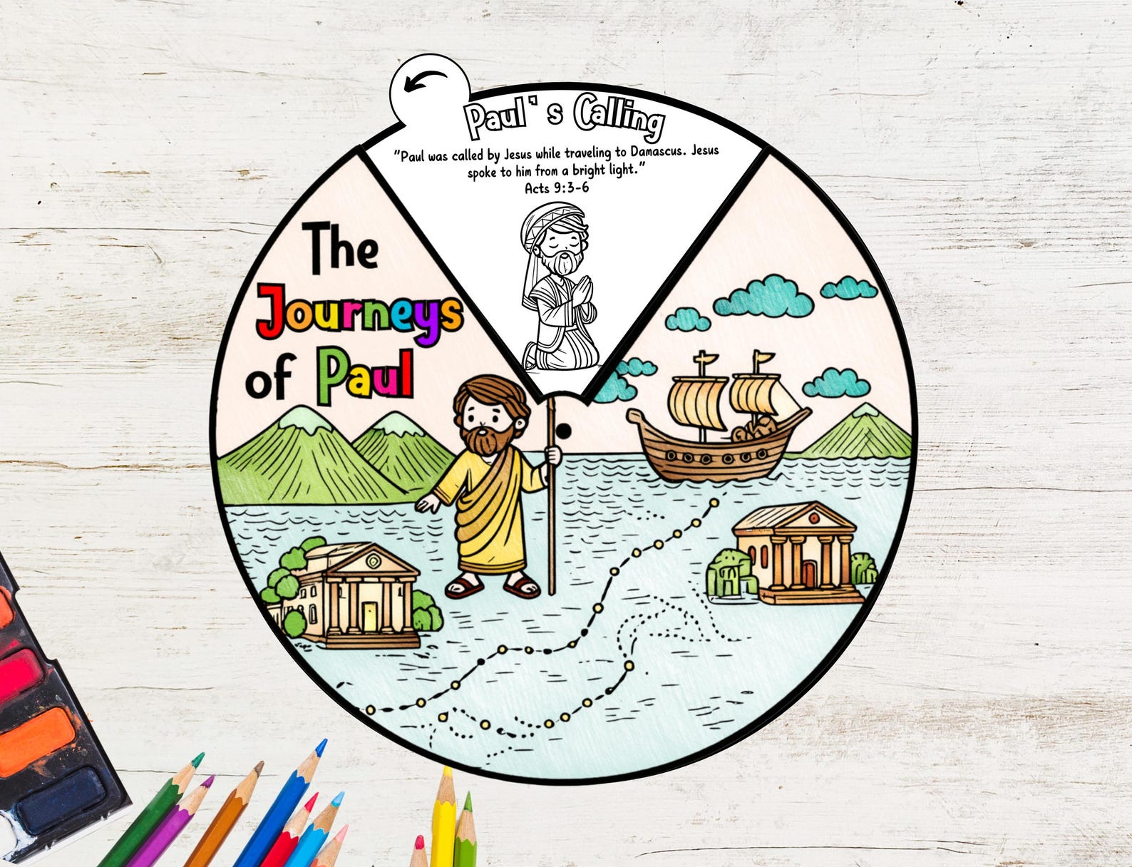 The Journeys of Paul Coloring Wheel | Bible Story Activity for Kids ...