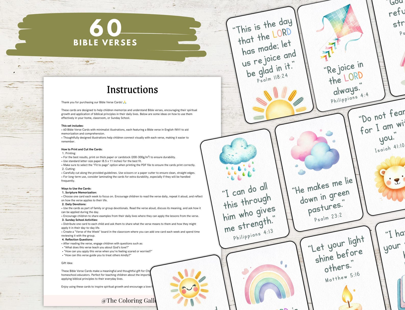 60 Bible Verse Cards | Scripture Memorization Cards | Bible Verses for ...