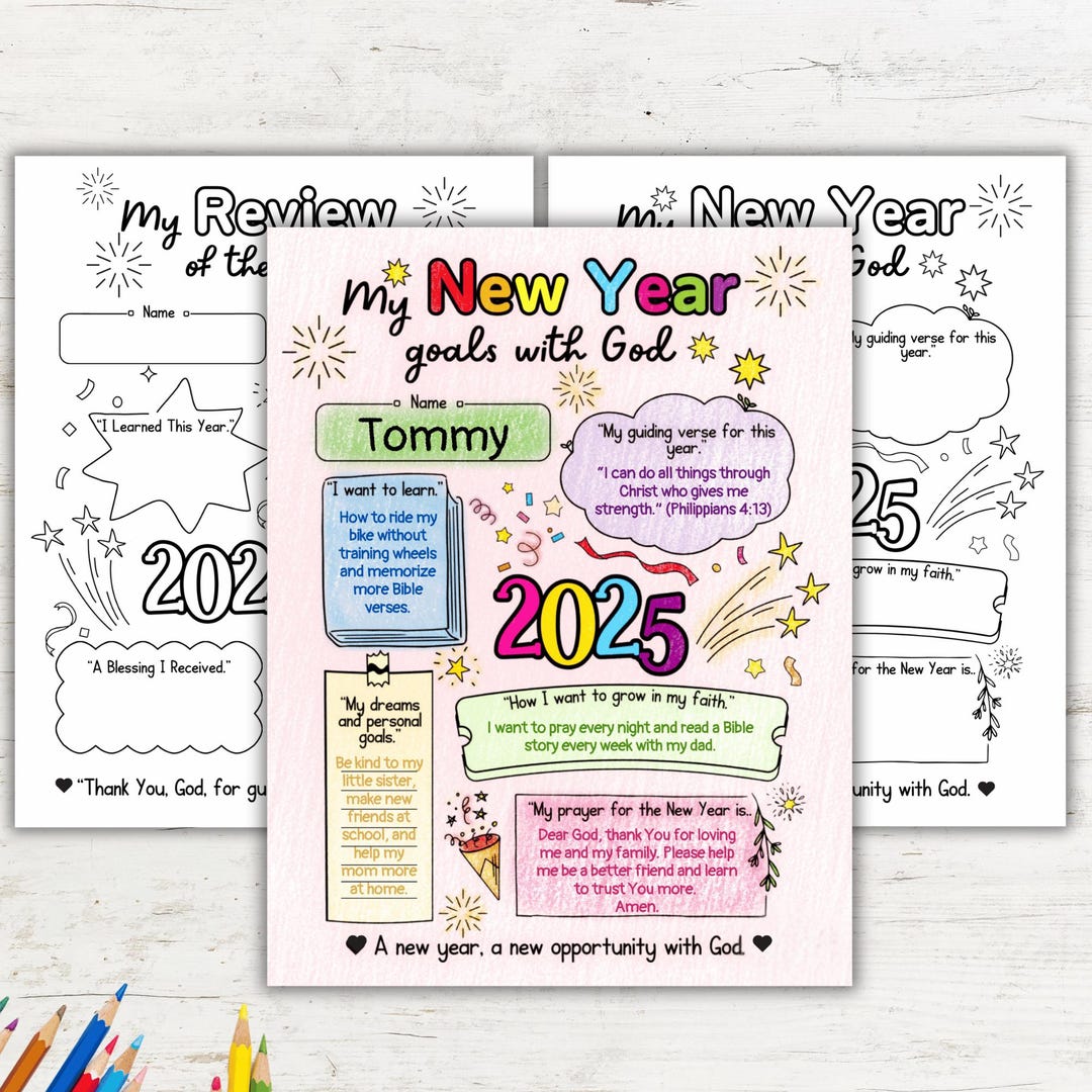 New Year’s Resolutions and Goals for Kids, Year in Review Printable ...