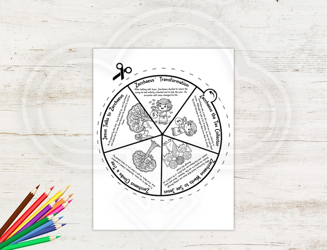 The Story of Zacchaeus Coloring Wheel, Bible Story Activity for Kids ...