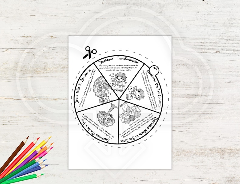 The Story of Zacchaeus Coloring Wheel, Bible Story Activity for Kids ...