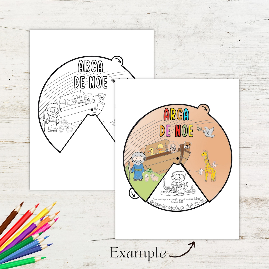 Noahs Ark Coloring Wheel SPANISH | Bible Story Activities | Printable ...