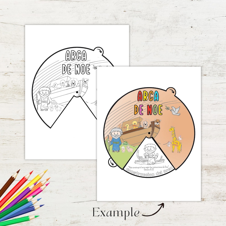 Noahs Ark Coloring Wheel SPANISH Bible Story Activities Printable Bible ...