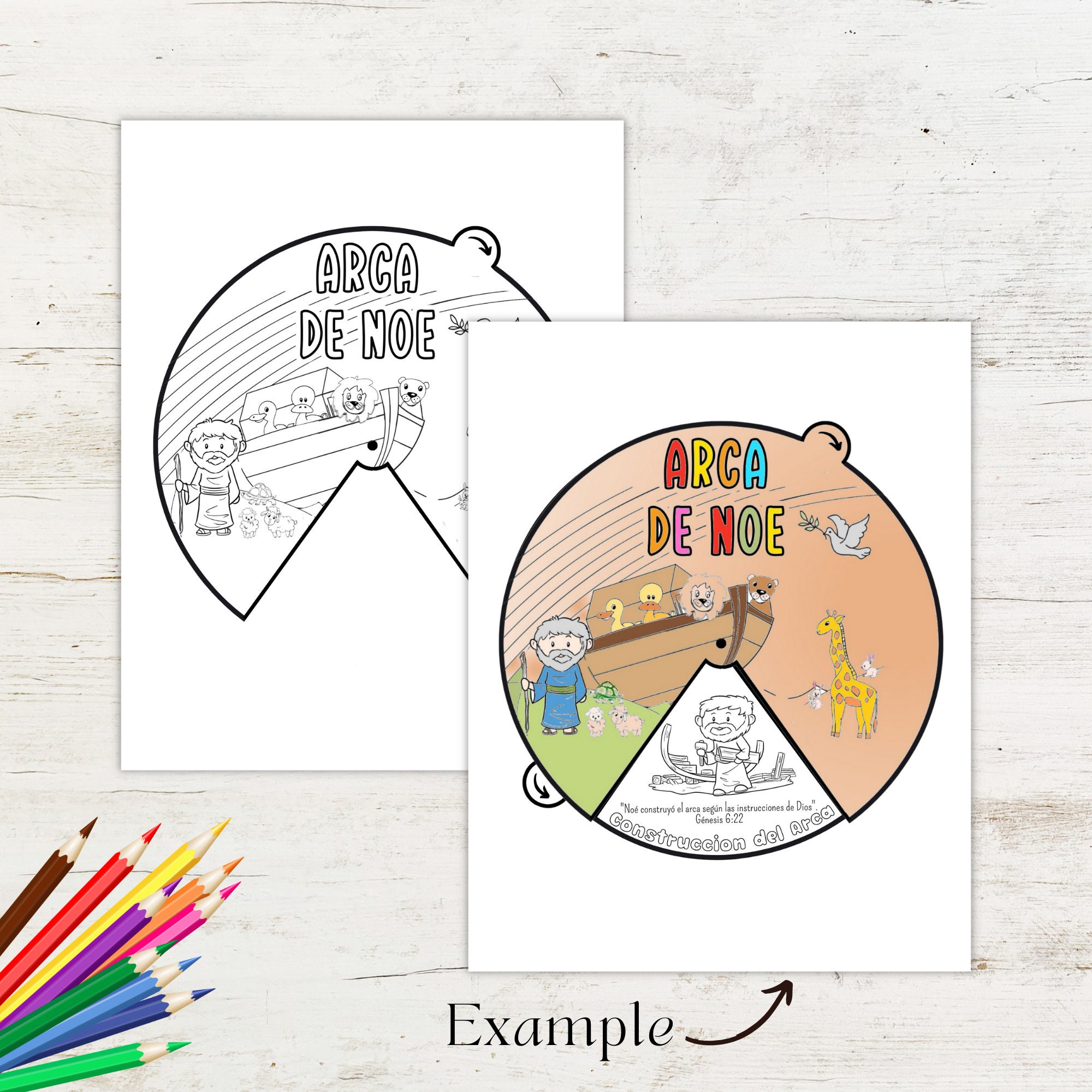 Noahs Ark Coloring Wheel SPANISH Bible Story Activities Printable Bible ...