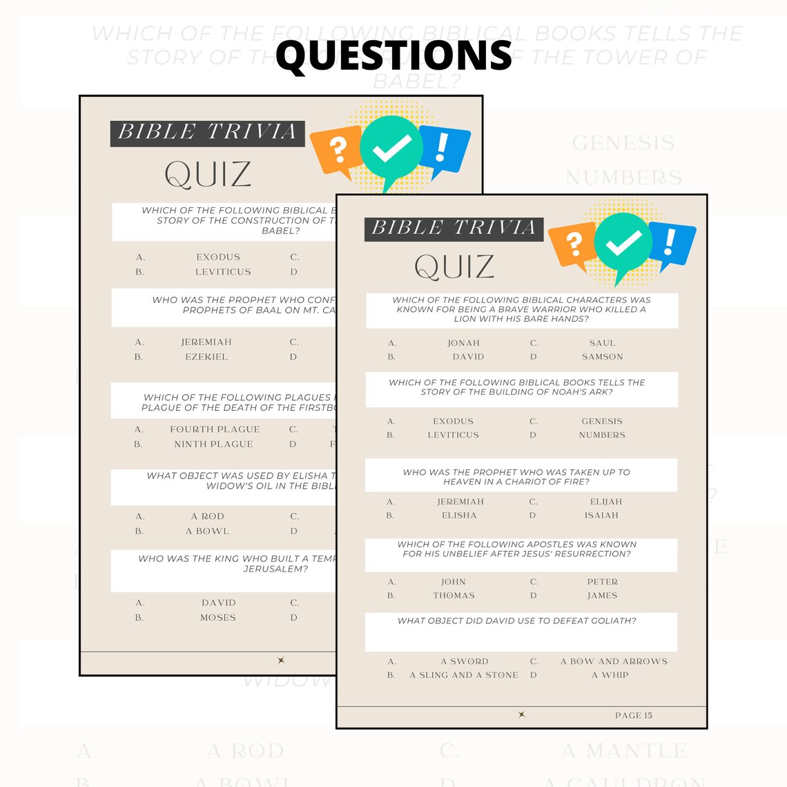 20 Pages Bible Trivia Quiz, Bible Quiz Game With Multiple Choice ...
