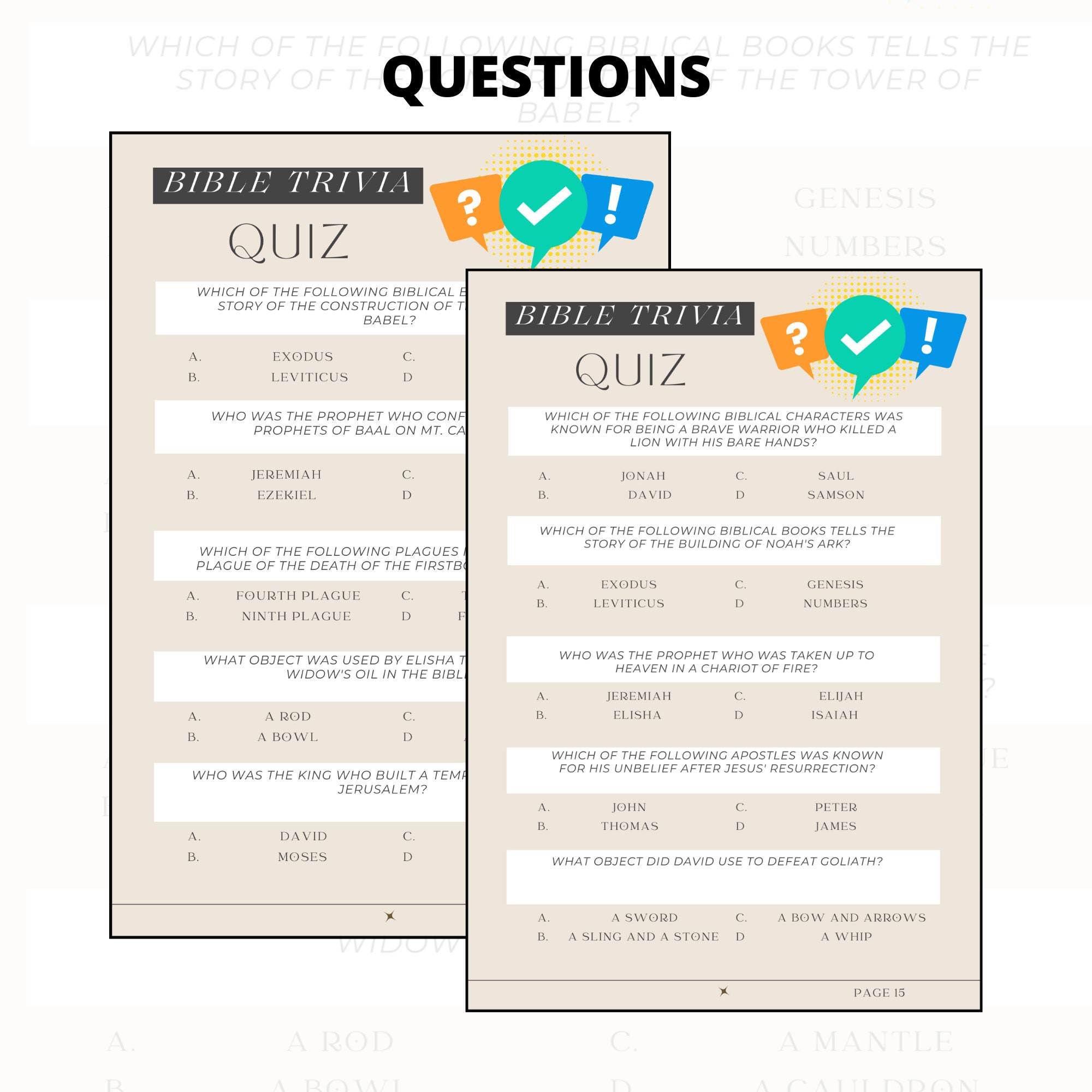 20 Pages Bible Trivia Quiz, Bible Quiz Game With Multiple Choice ...