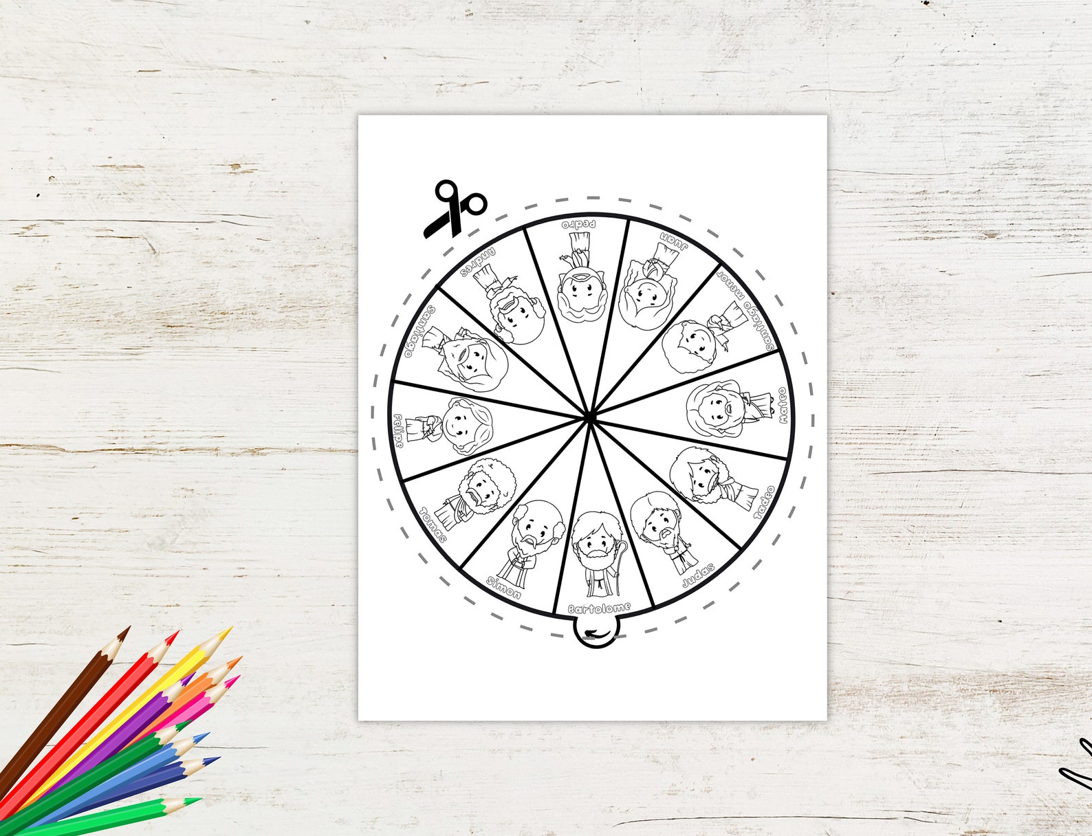 Disciples of Jesus Coloring Wheel IN SPANISH, Jesus Coloring Wheel ...