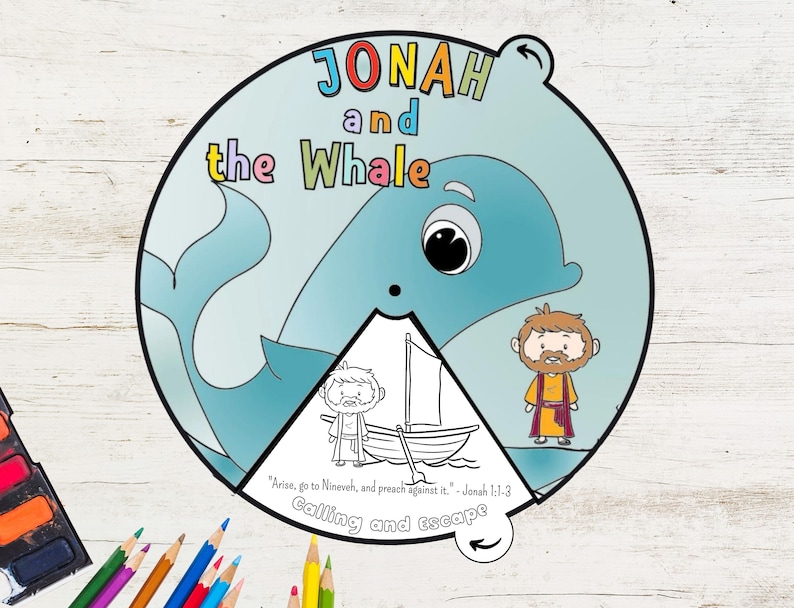 Jonah and the Whale Coloring Wheel | Bible Story Wheel | Printable ...