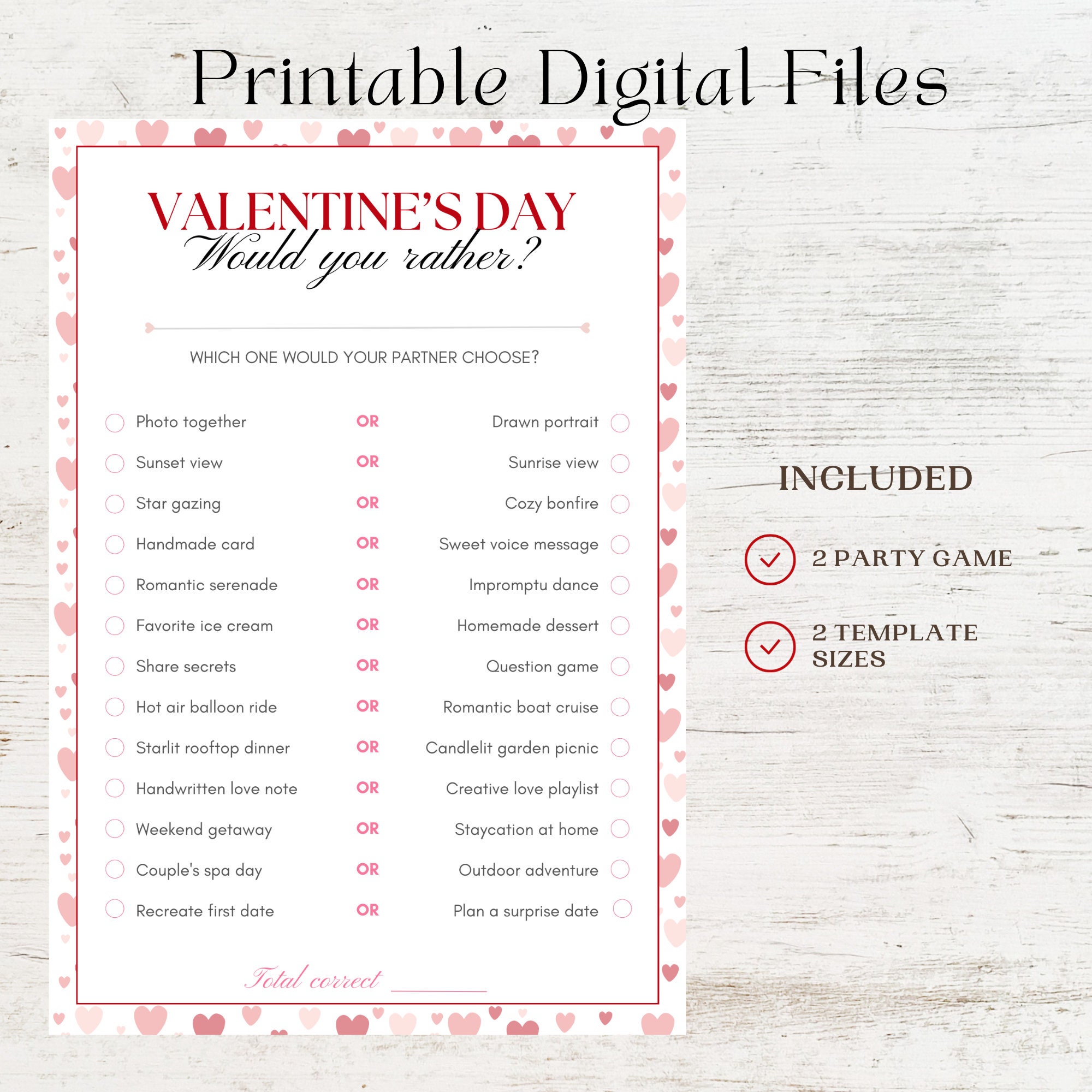 Valentines Day Would You Rather Game Valentines Day This or That Game ...