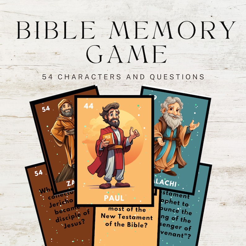 Bible Memory Game Match 54 Bible Characters Printable Bible Pairs ...
