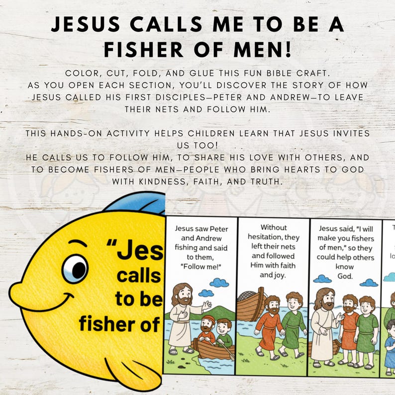 Fisher of Men Craft, Bible Story Activity for Kids, Jesus Calls Peter ...