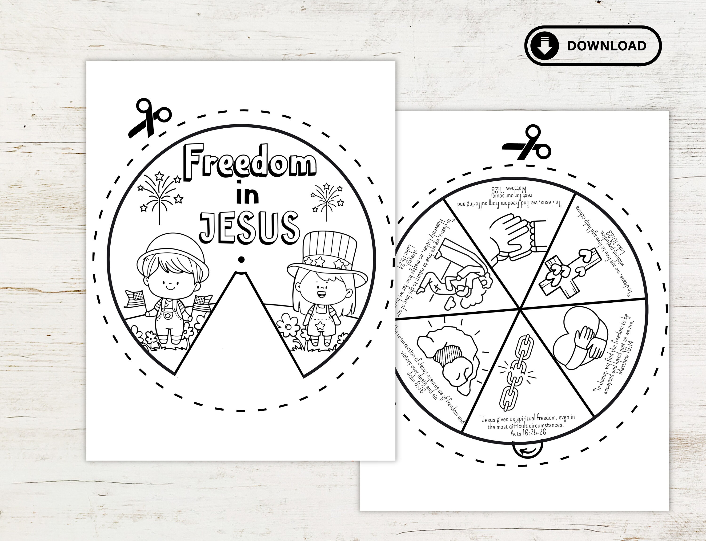 Freedom in Jesus Coloring Wheel, July 4th Coloring Wheel, Printable ...