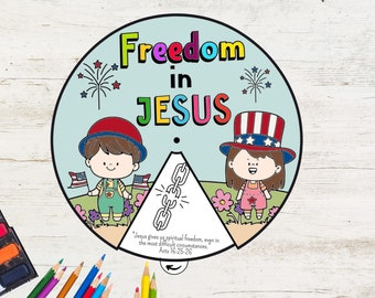 July 4th Bible Wheel Craft Lesson, Freedom in Jesus 4th of July Bible ...