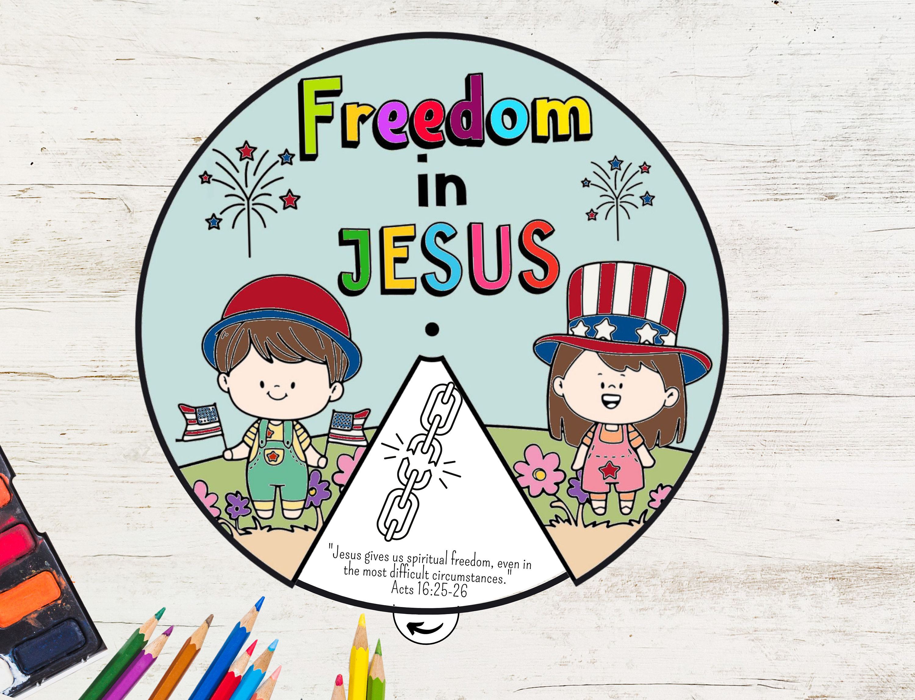 Freedom in Jesus Coloring Wheel, July 4th Coloring Wheel, Printable ...
