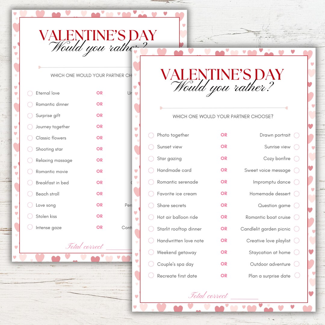 Valentines Day Would You Rather Game | Valentines Day This or That Game ...