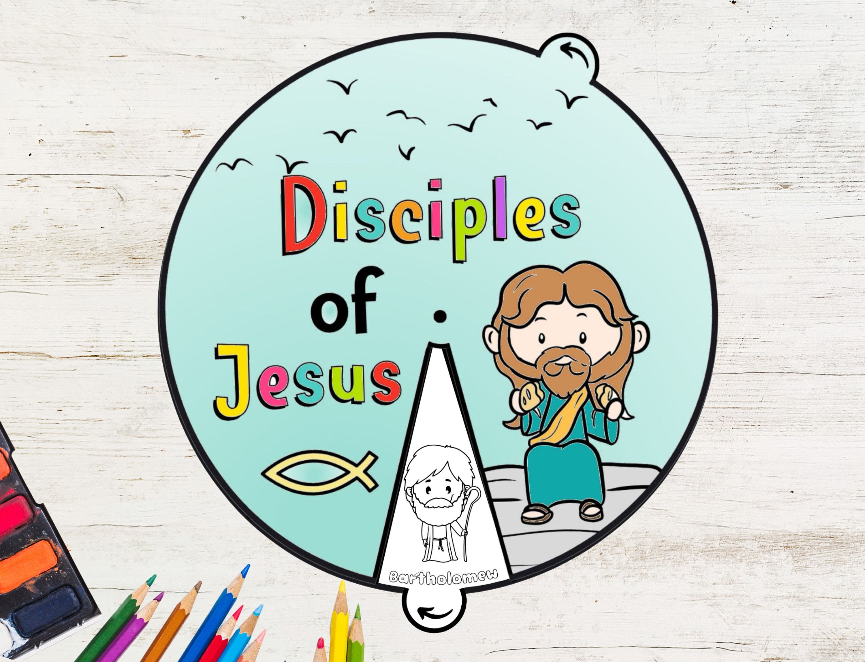 Disciples of Jesus Coloring Wheel, Jesus Coloring Wheel, Printable ...