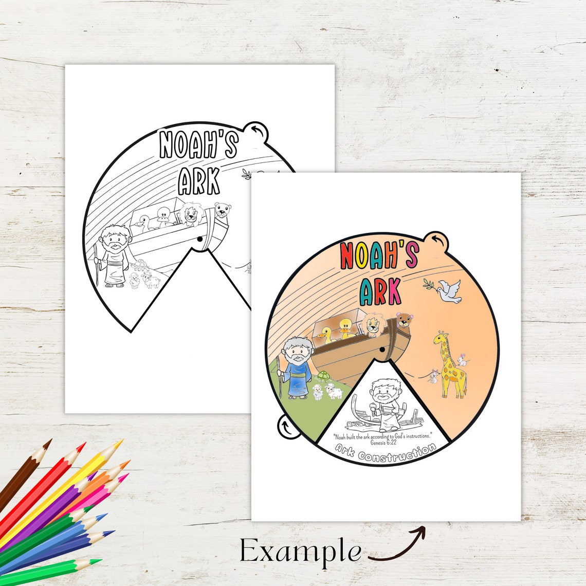 Noahs Ark Coloring Wheel Bible Story Activities Printable Bible ...
