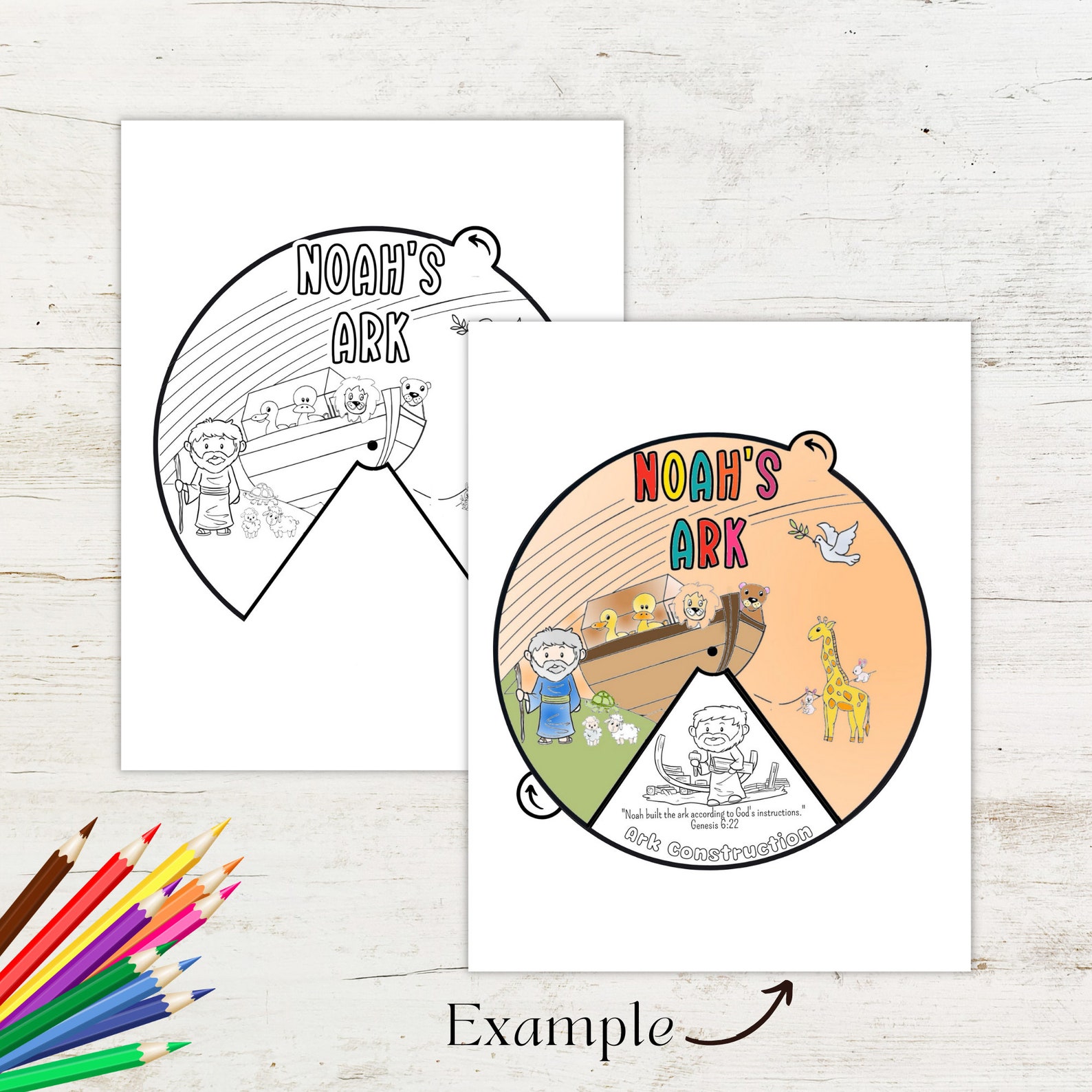 Noahs Ark Coloring Wheel Bible Story Activities Printable Bible ...