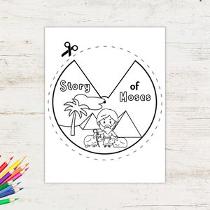Story of Moses Coloring Wheel, Bible Coloring Wheel, Printable Bible ...