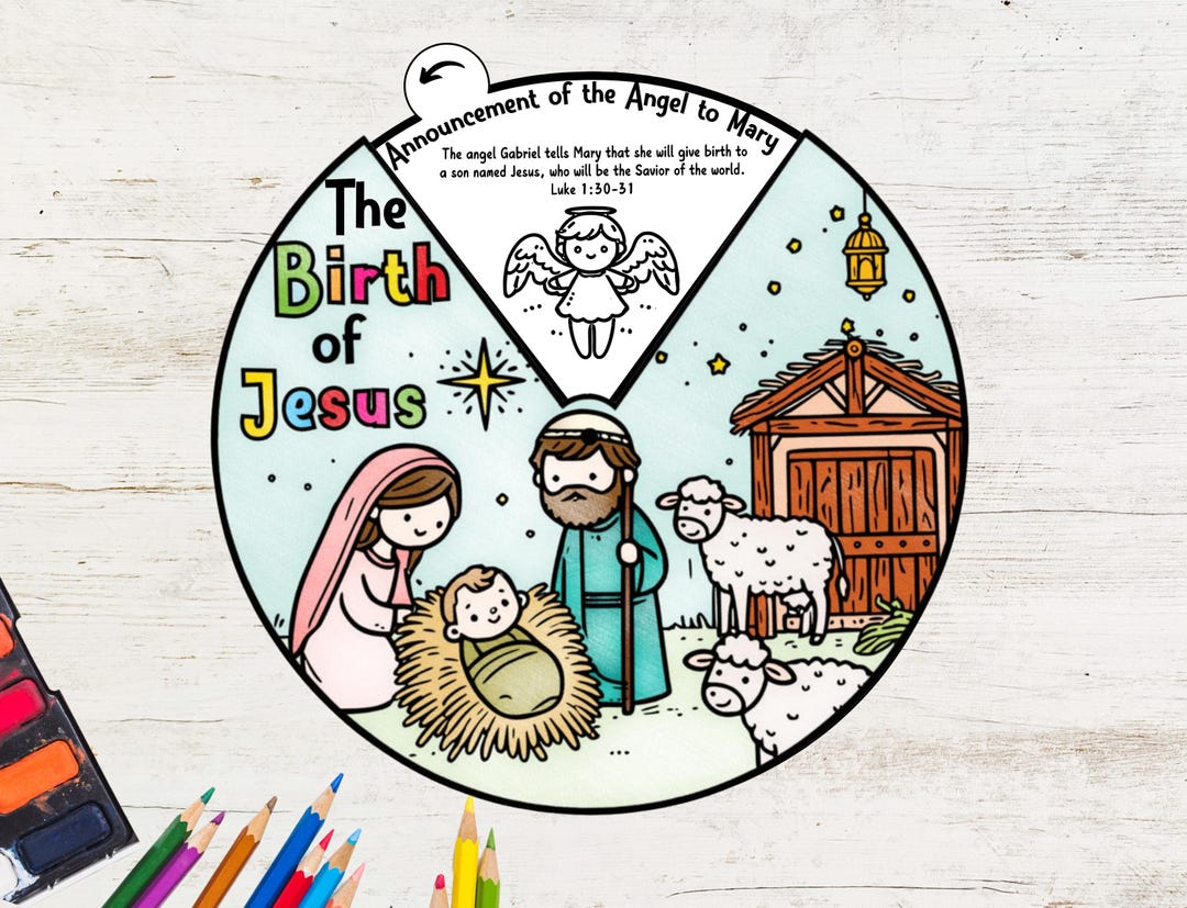 The Birth of Jesus Coloring Wheel, Nativity Story Coloring Wheel ...