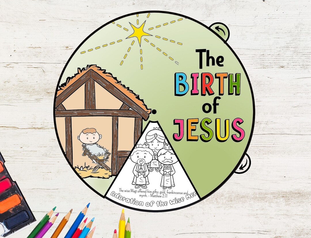 Birth of Jesus Coloring Wheel | Bible Story Activities | Printable ...