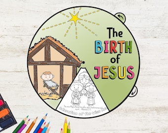 Birth of Jesus Coloring Wheel, Printable Nativity Christmas Activity ...