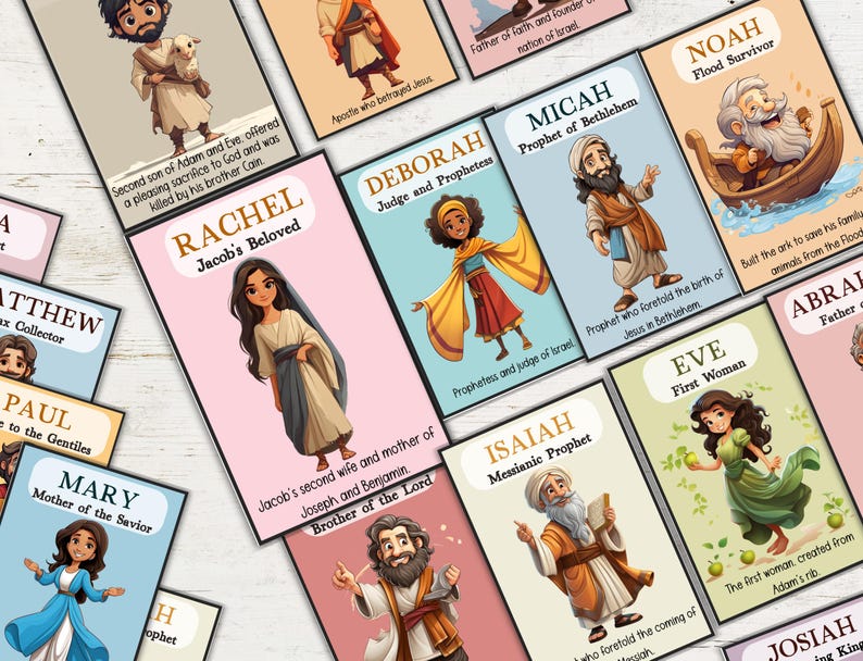 100 tarjetas educativas de personajes bíblicos, actividad para niños ...